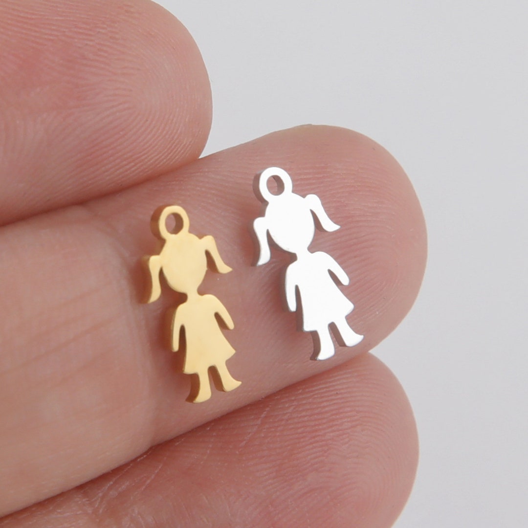 12mm Girl Charms, 18K Gold Plated Charm, Stainless Steel Finding, With ...