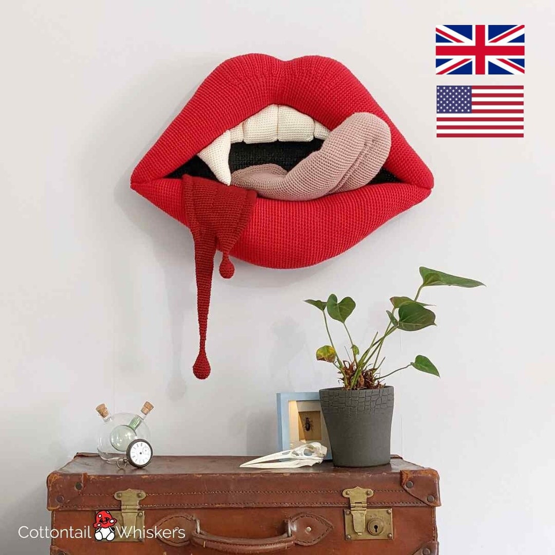 Crochet Vampire Lips, PDF PATTERN ONLY, Kiss Amigurumi, Halloween Wall ...