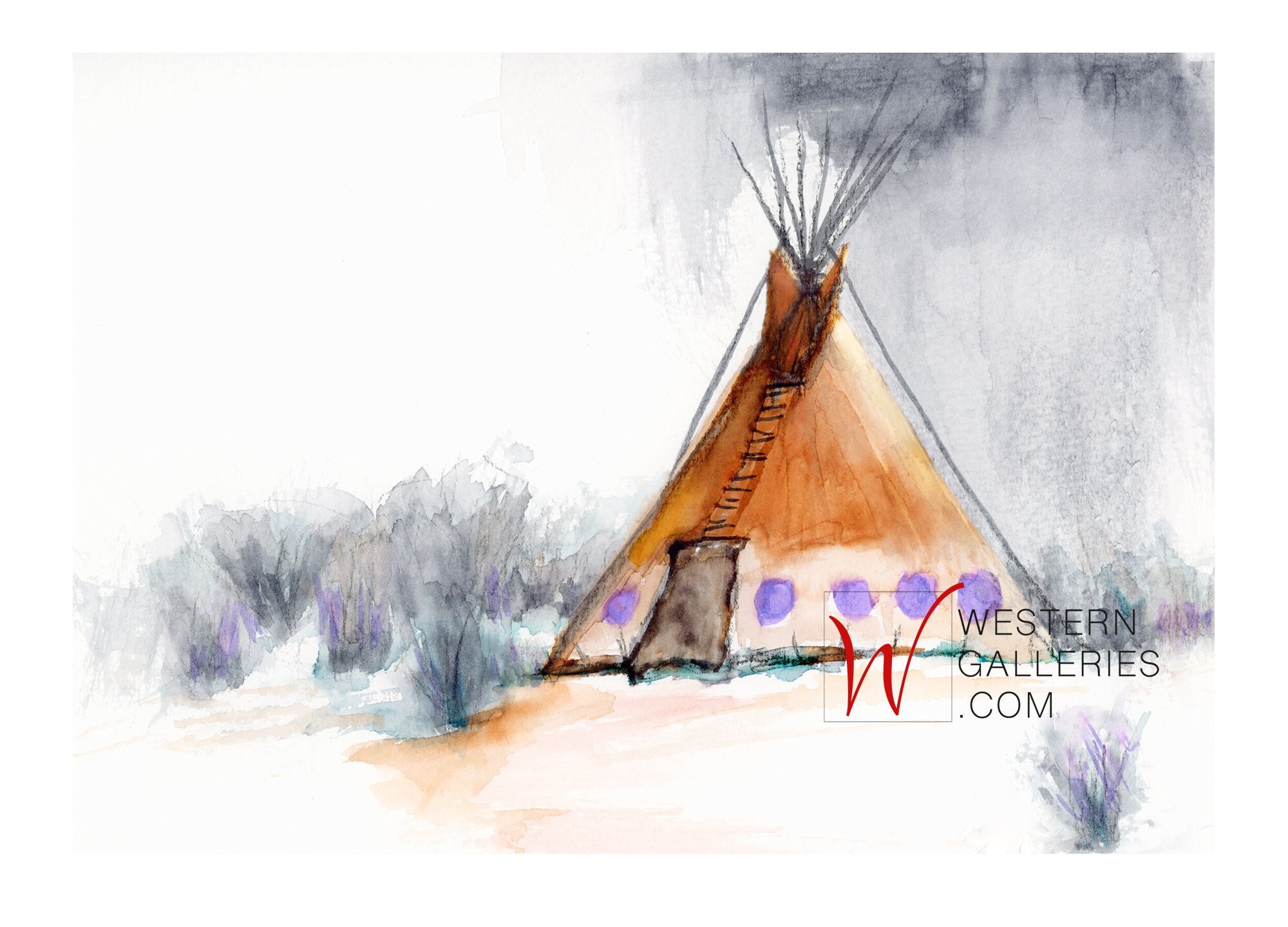 Tipi Rain, Signed Watercolor Fine Art Canvas Wall Print, Teepee, Tepee ...