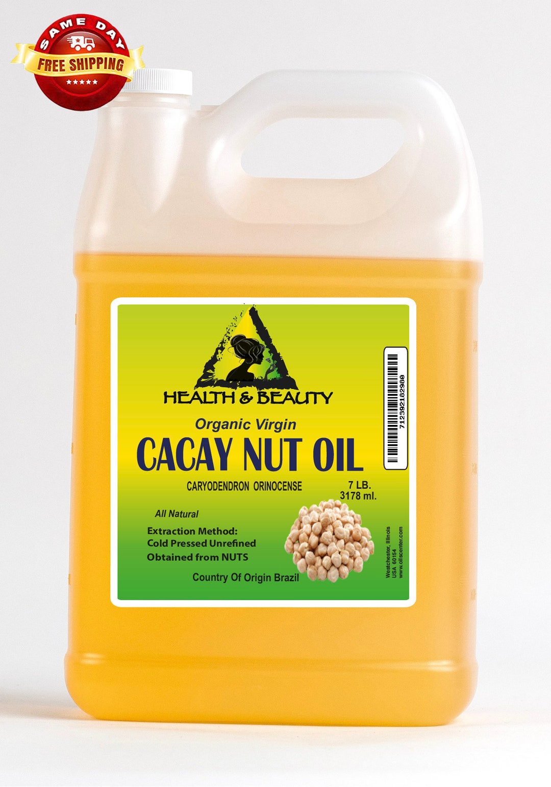 7 Lb, 1 Gal CACAY NUT / KAHAI Oil Unrefined Virgin Organic Premium Cold ...