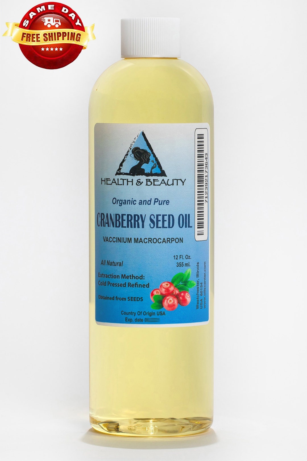 12 Oz CRANBERRY SEED OIL Refined Organic Cold Pressed Premium Natural ...
