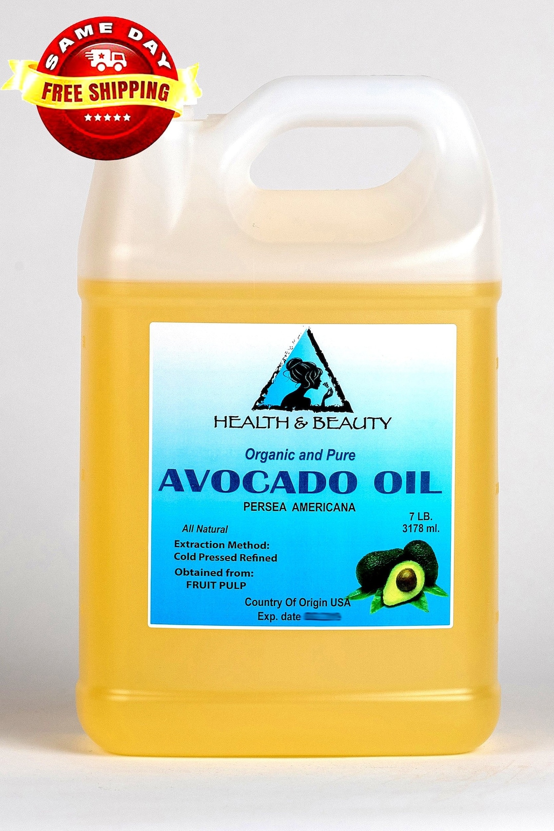 7 Lb, 1 Gal AVOCADO OIL REFINED Organic Carrier Cold Pressed Premium ...