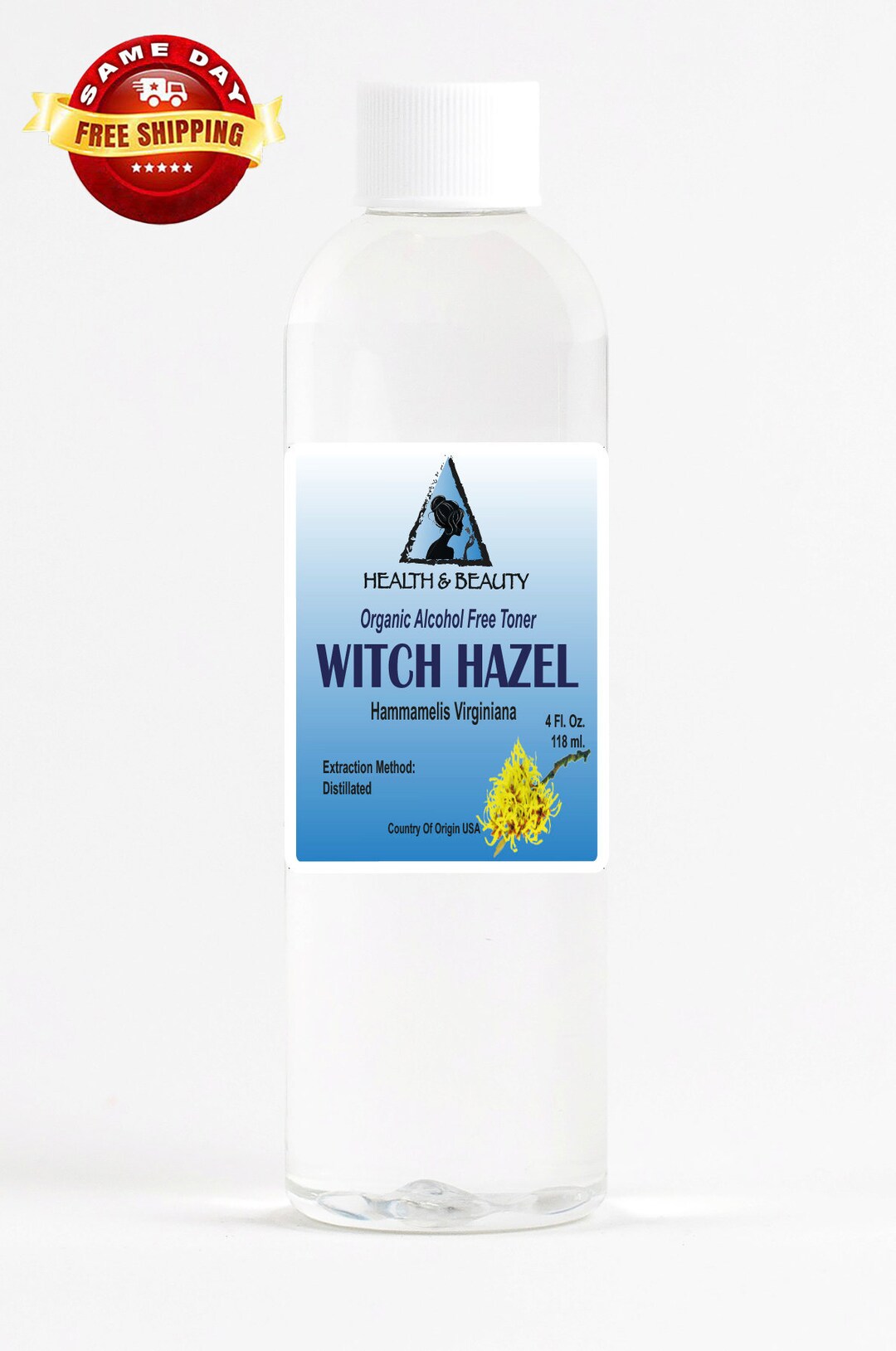 4 Oz WITCH HAZEL TONER Distillate Face Cleanser All Natural 100% Pure ...
