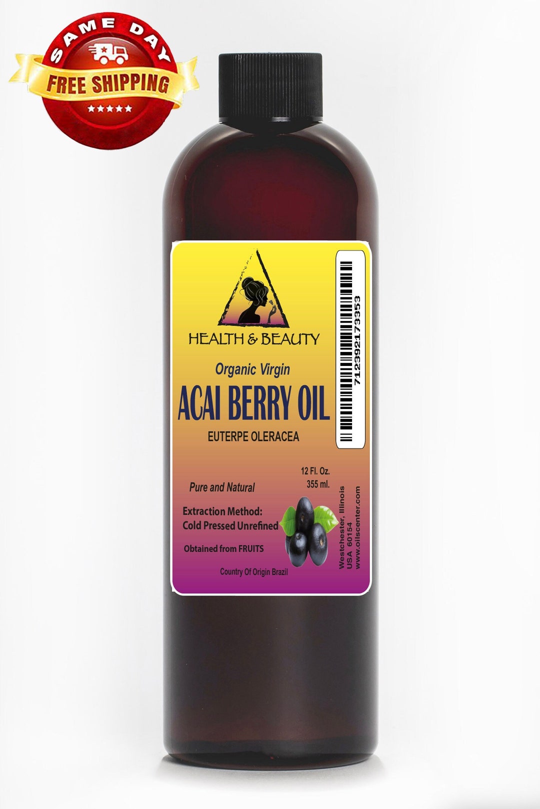 12 Oz ACAI BERRY OIL Unrefined Organic Virgin Cold Pressed Raw Natural ...