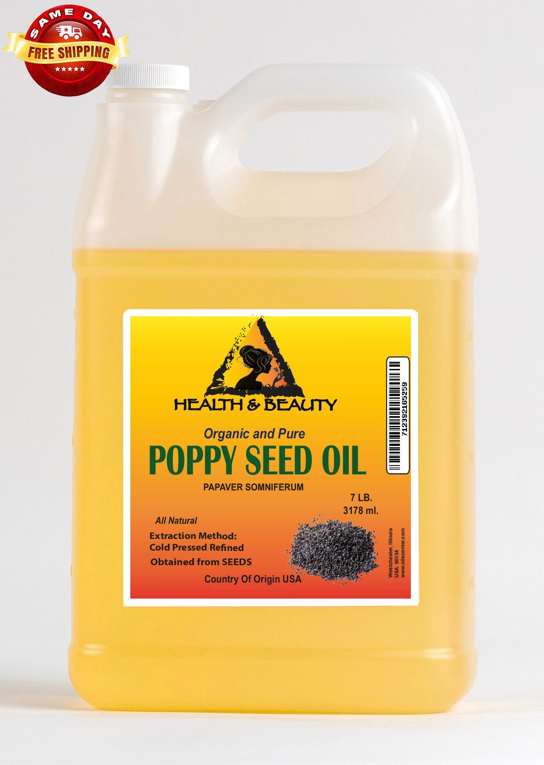 7 LB POPPY SEED Oil Refined Organic Cold Pressed Premium Pure Natural ...