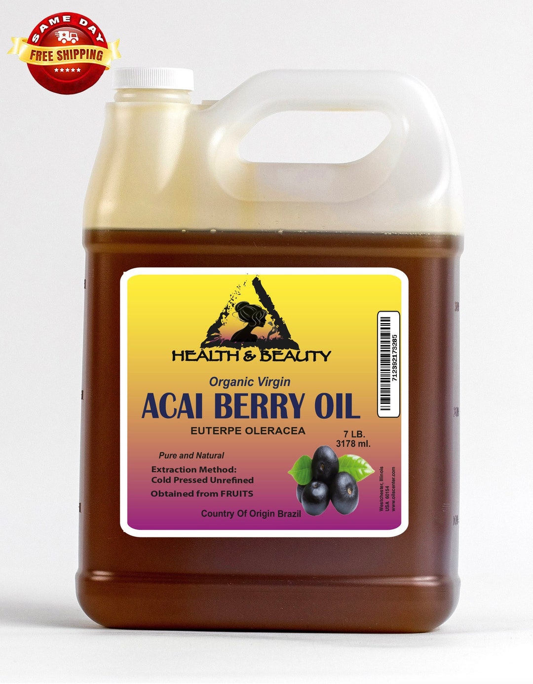 7 Lb ACAI BERRY OIL Unrefined Organic Virgin Cold Pressed Raw Natural ...