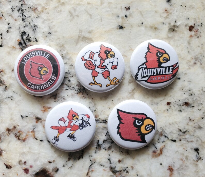 Five 1 ONE INCH DIAMETER University of Louisville Cardinals Pins ...