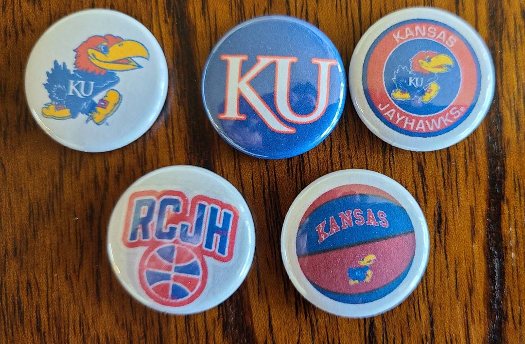 Five 1" ONE INCH DIAMETER Kansas University Jayhawks Pins Pinback ...