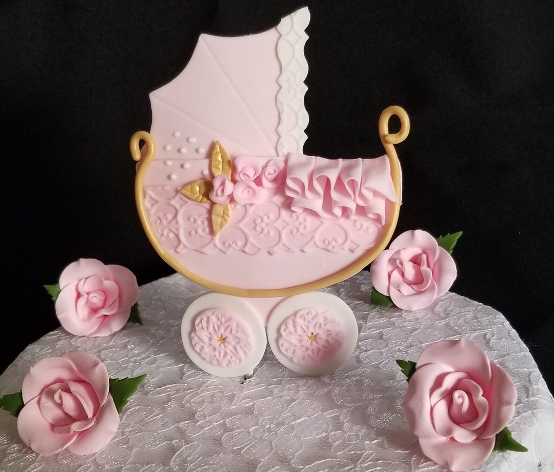Baby Shower Cake Topper, Pink Carriage Topper, Baby Shower Centerpiece ...