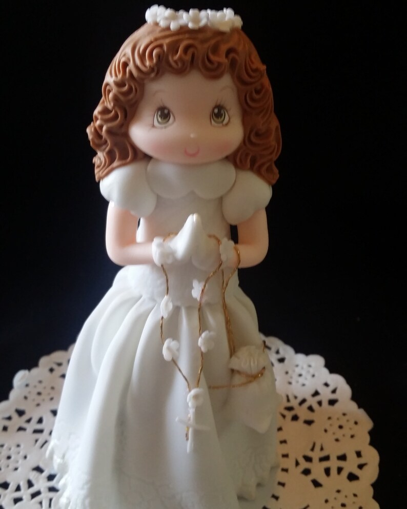 First Communion Girl Cake Topper, Rosary Favor, Child With Rosary for ...