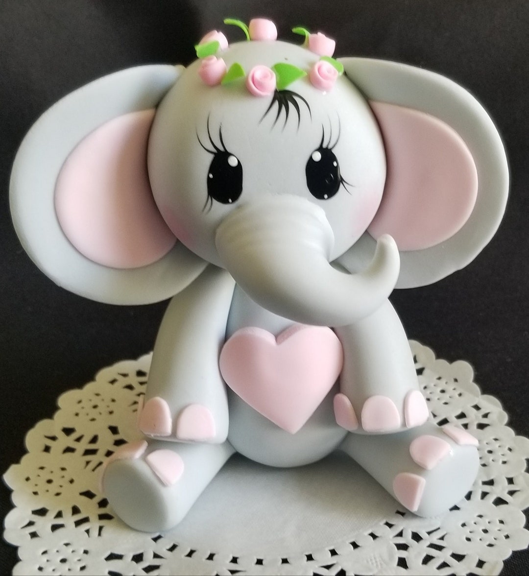 Gray Pink Elephant, Floral Elephant Cake Topper, Elephant Flower Crown ...