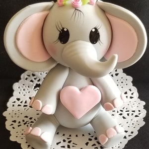 Gray Pink Elephant, Floral Elephant Cake Topper, Elephant Flower Crown ...