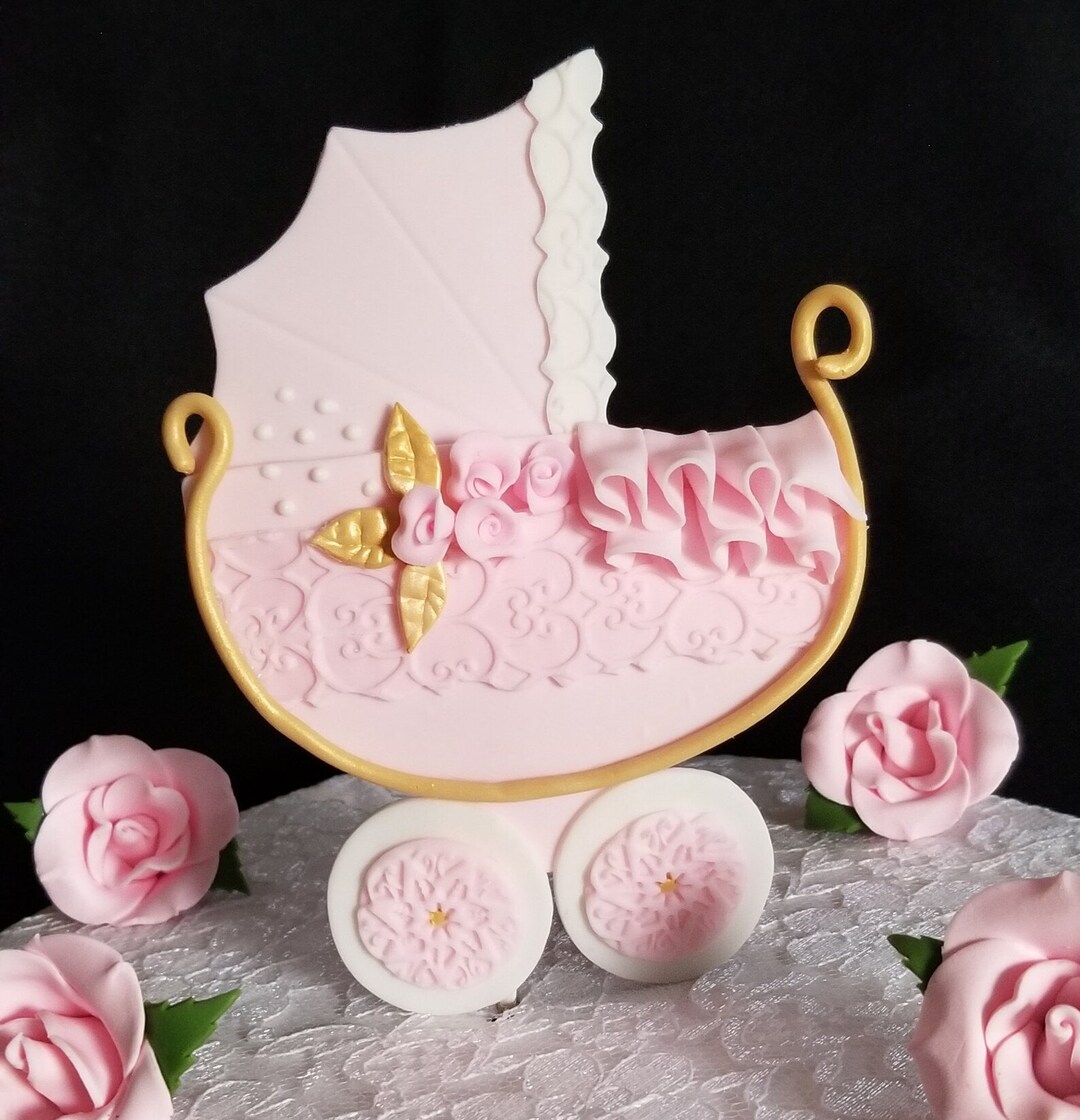 Baby Girl Cake Topper, Blue Carriage Topper, Baby Shower Centerpiece ...