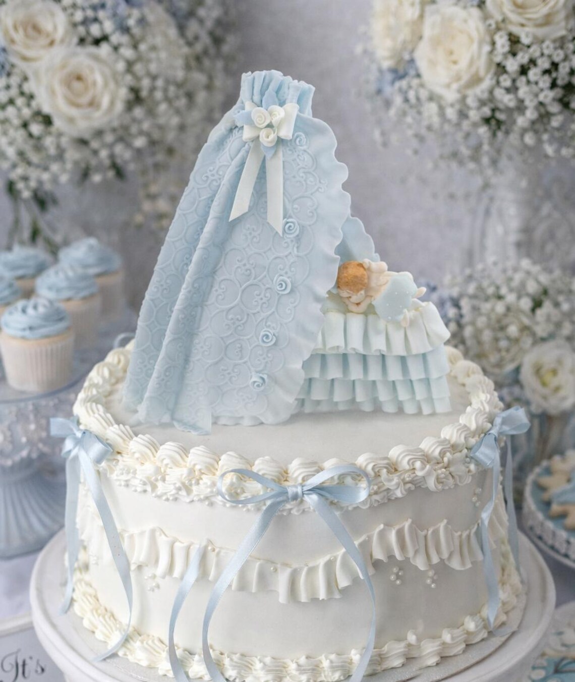 Baby Shower Cake Topper, Baby on a Bassinet, Baby Shower Decoration ...