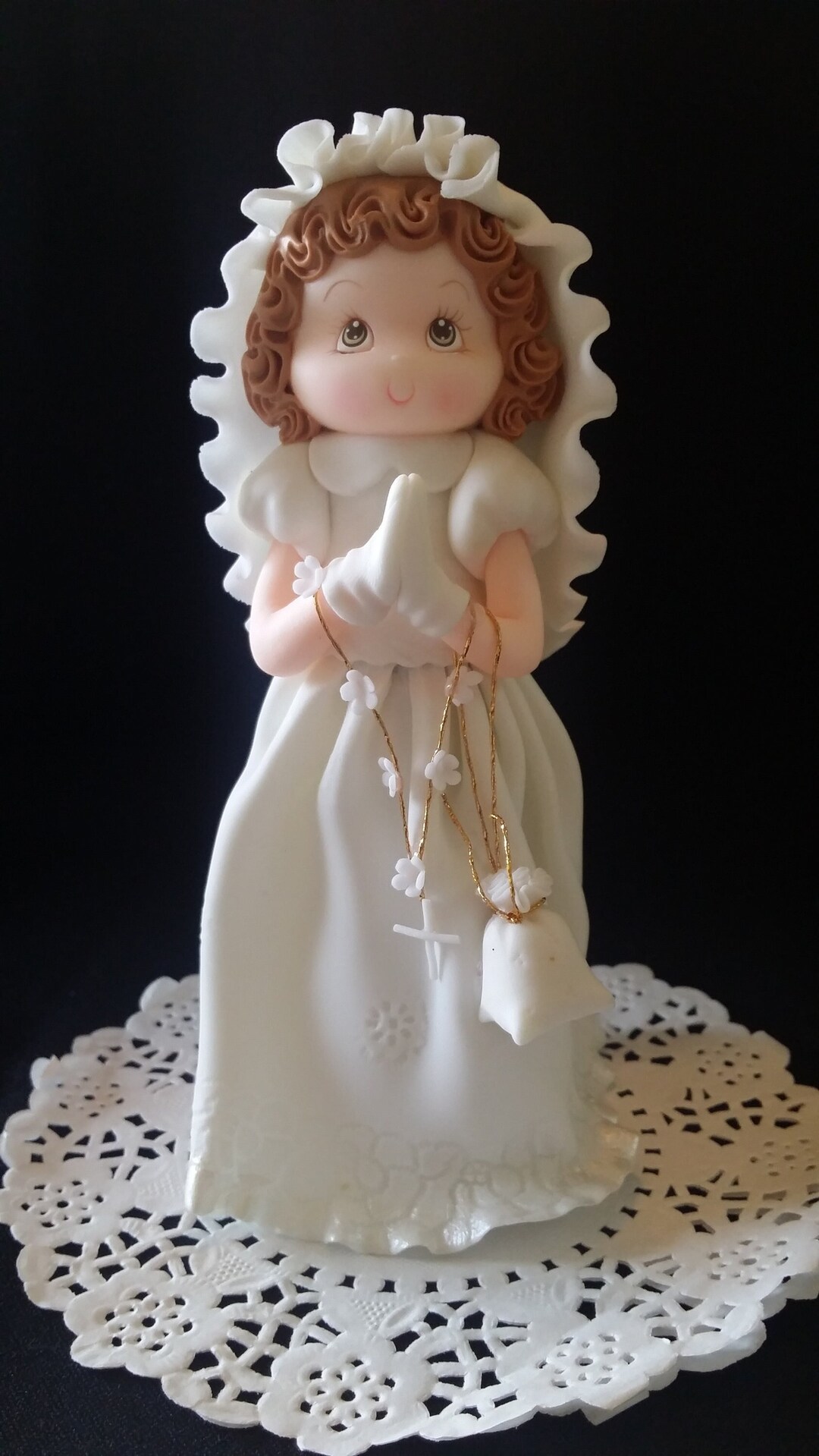 First Communion Girl in White Gown, Communion Boy Cake Topper, Baptism ...