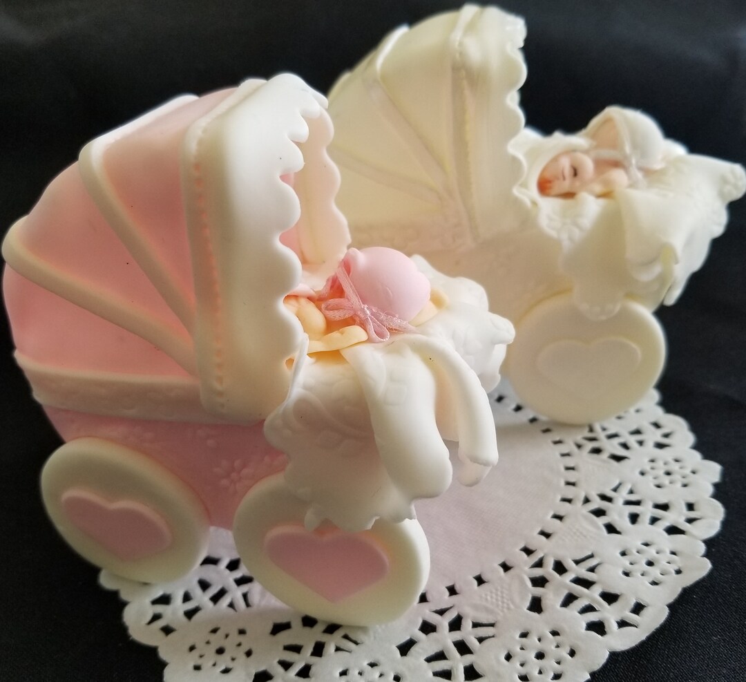 Baby Carriage Cake Topper, Baby Boy Centerpiece, Blue Carriage Cake ...