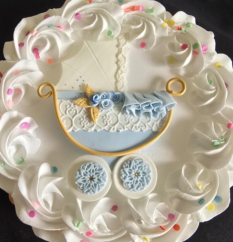 Baby Girl Cake Topper, Blue Carriage Topper, Baby Shower Centerpiece ...