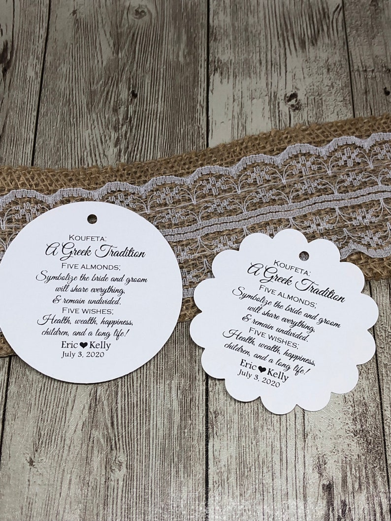 Koufeta Greek Wedding Favor Tags: Almond Five Wishes (2.25") - Etsy