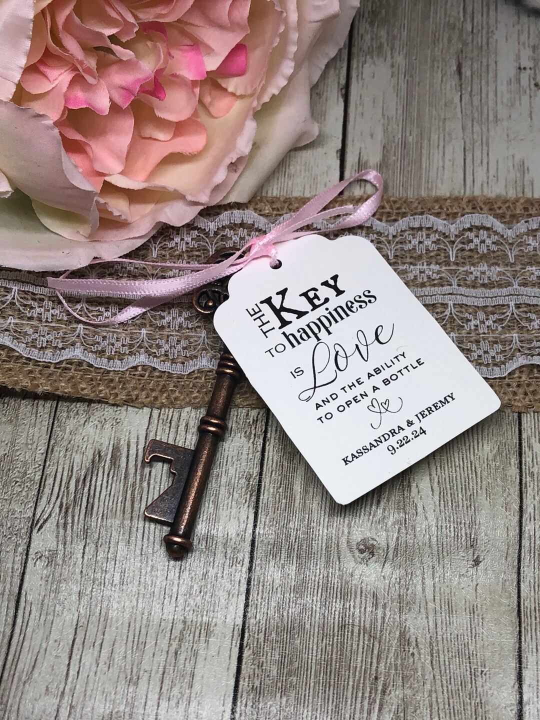 2.25"x 1.5" Wedding Favor Tags, Gold Foil Tags, Key to Happiness Love ...