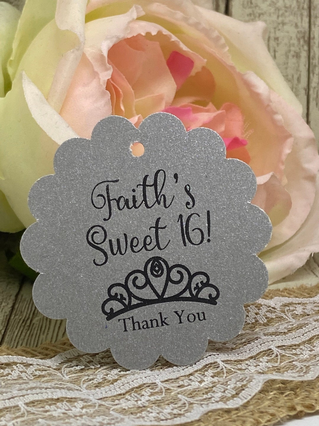 Sweet 16 Favor Tags, Thank You Tags, Shimmer Silver Gold Blush Purple ...