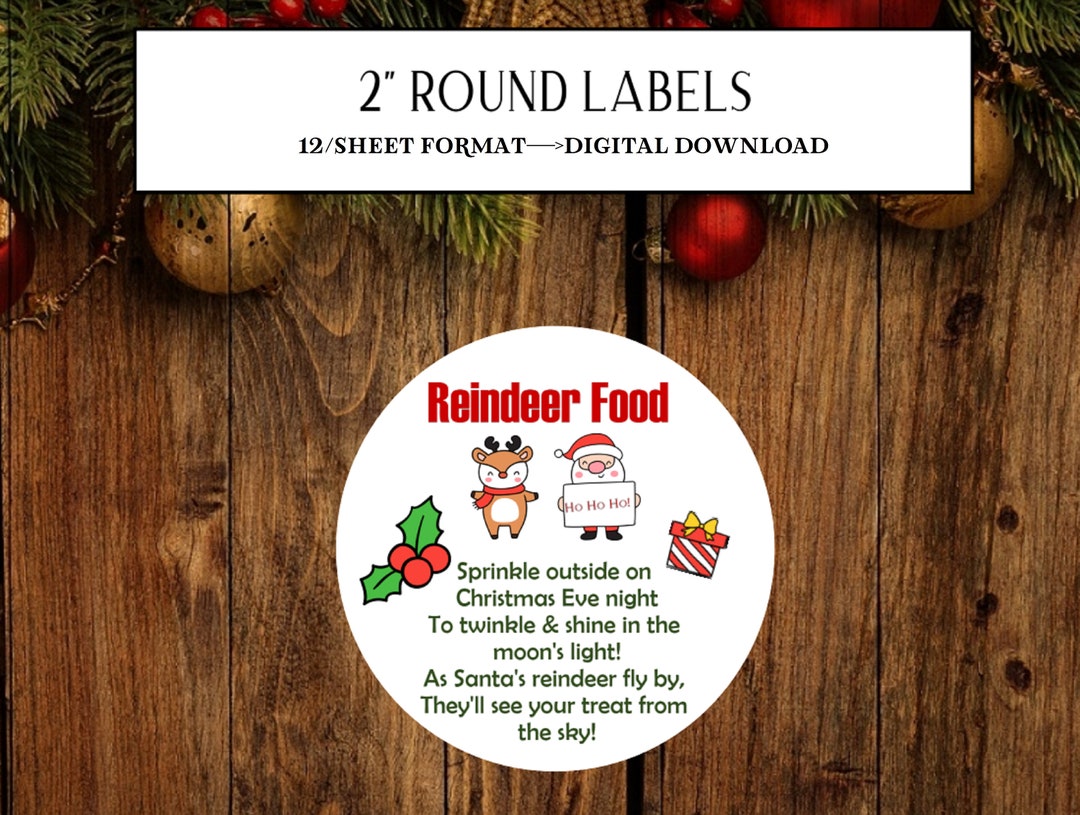 DIGITAL DOWNLOAD .pdf Version 2" Reindeer Food Labels, Print at Home ...