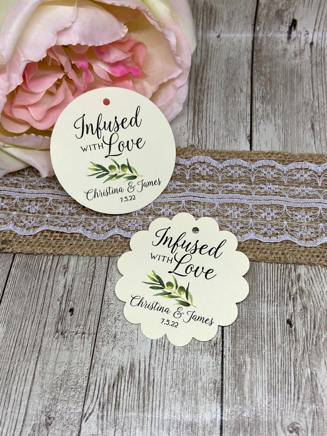 Olive Branch Wedding Favor Tags: Gold Foil, Infused With Love, 2" Size ...