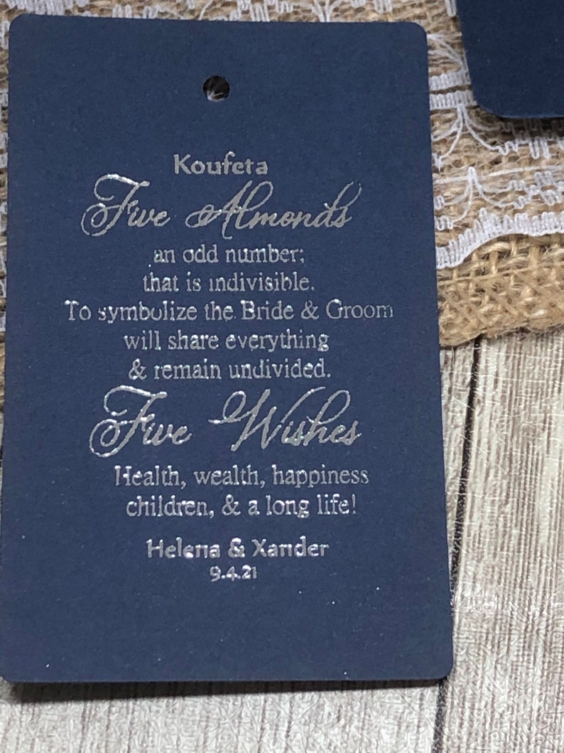 Pick Your Colors-3 Wedding Favor Tags Koufeta Meaning - Etsy