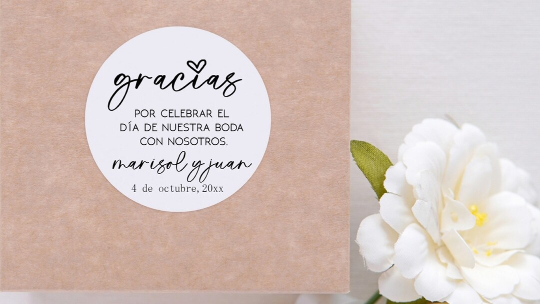 Personalized Wedding Favor Stickers: Gracias Spanish Text, 2 Inch Round ...