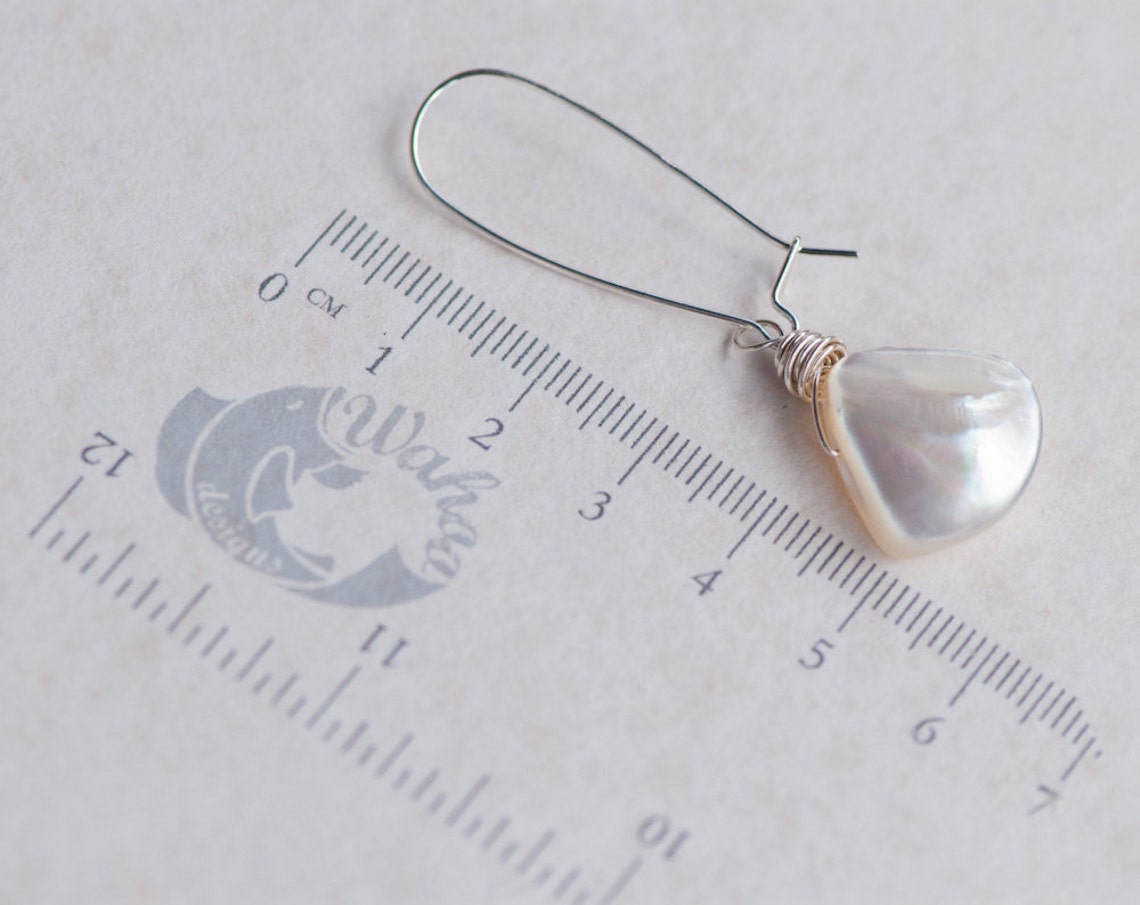 Mother Of Pearl Shell Earrings Wire Wrapped Sterling Silver Etsy