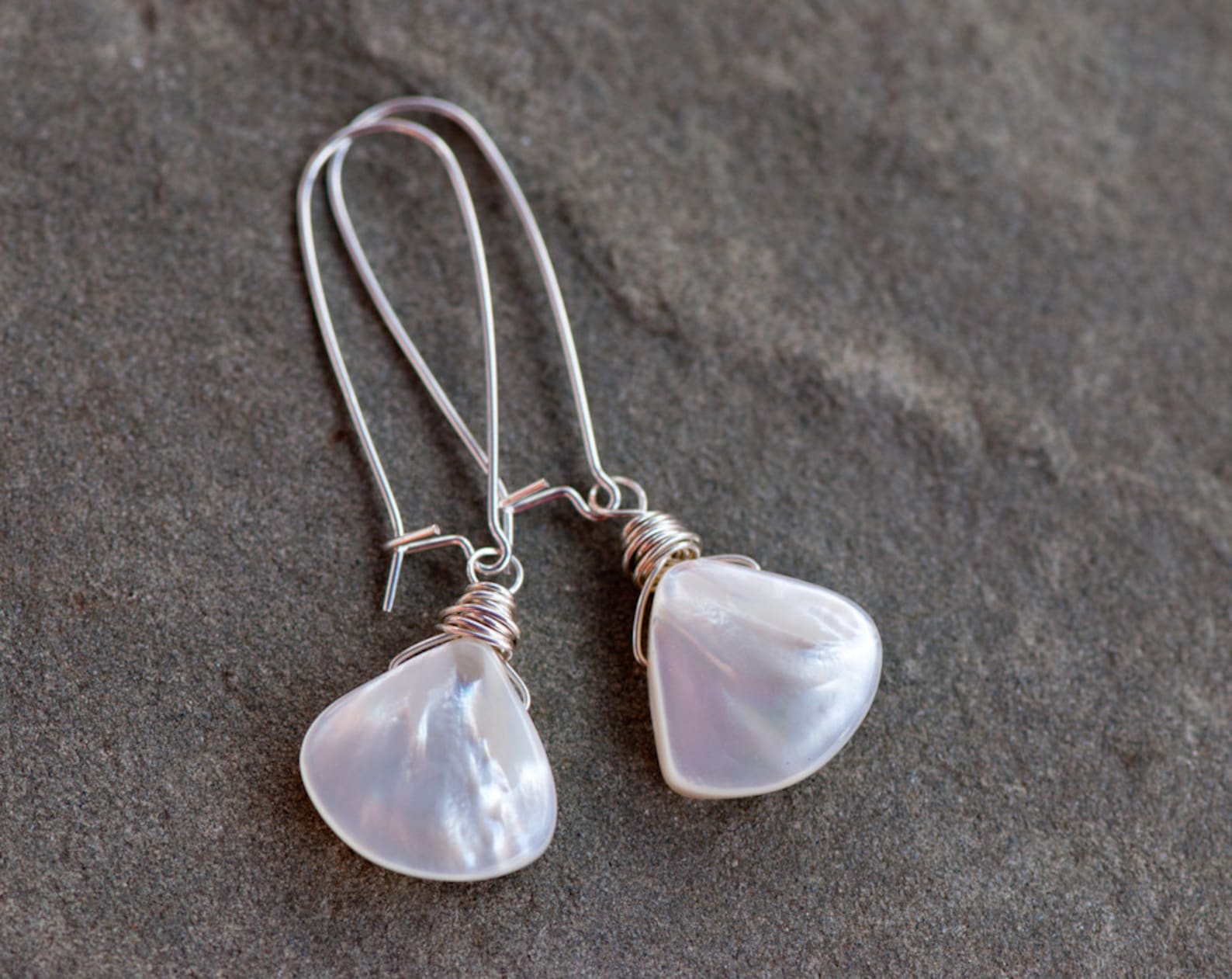 Mother of Pearl Shell Earrings Wire Wrapped Sterling Silver - Etsy