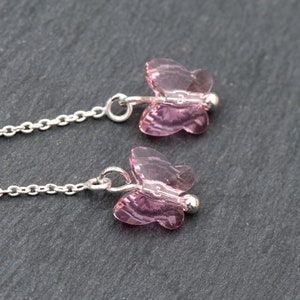 Pink Butterfly Crystal Threader Earrings,tiny Pink Premium Crystals ...