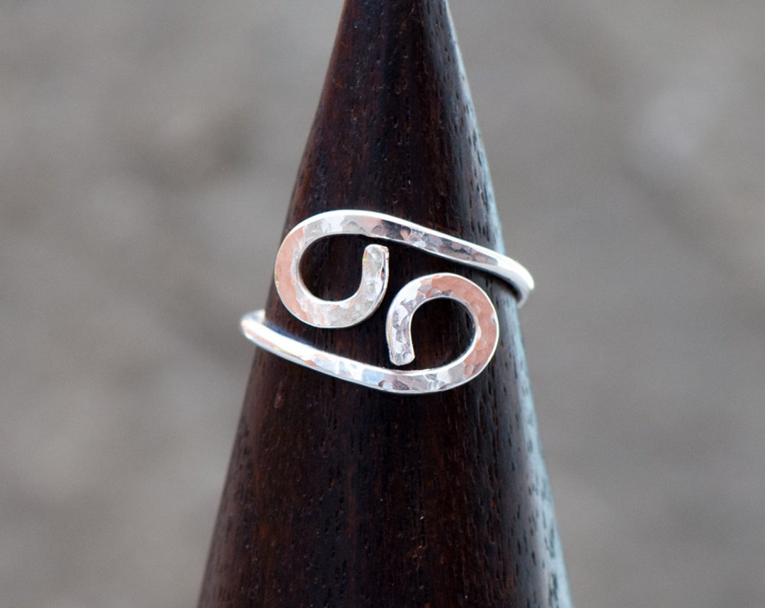 Cancer Zodiac Ring, Cancer Horoscope Ring, Adjustable Hammered Sterling ...