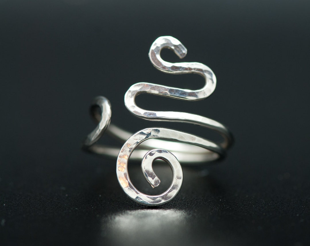 Sterling Silver Adjustable Ring, Thumb Ring, Hammered Silver Bent Wire ...