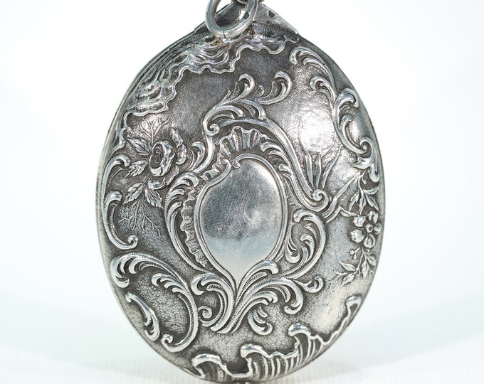 Art Nouveau Locket Sterling Silver Mirror Slide English Antique ...