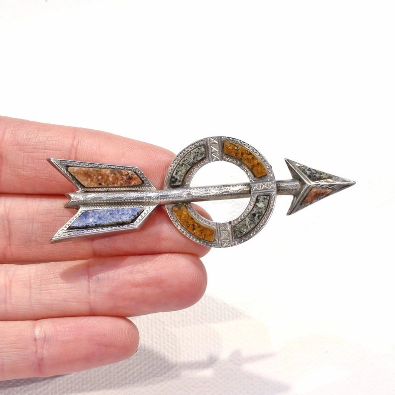 Antique Victorian Arrow and Circle Scottish Pebble Brooch Pin | Etsy