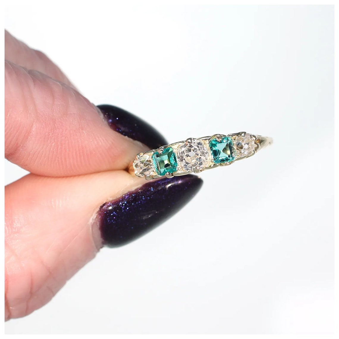 Antique Victorian Emerald Diamond Ring 18k Gold Size 8 - Etsy