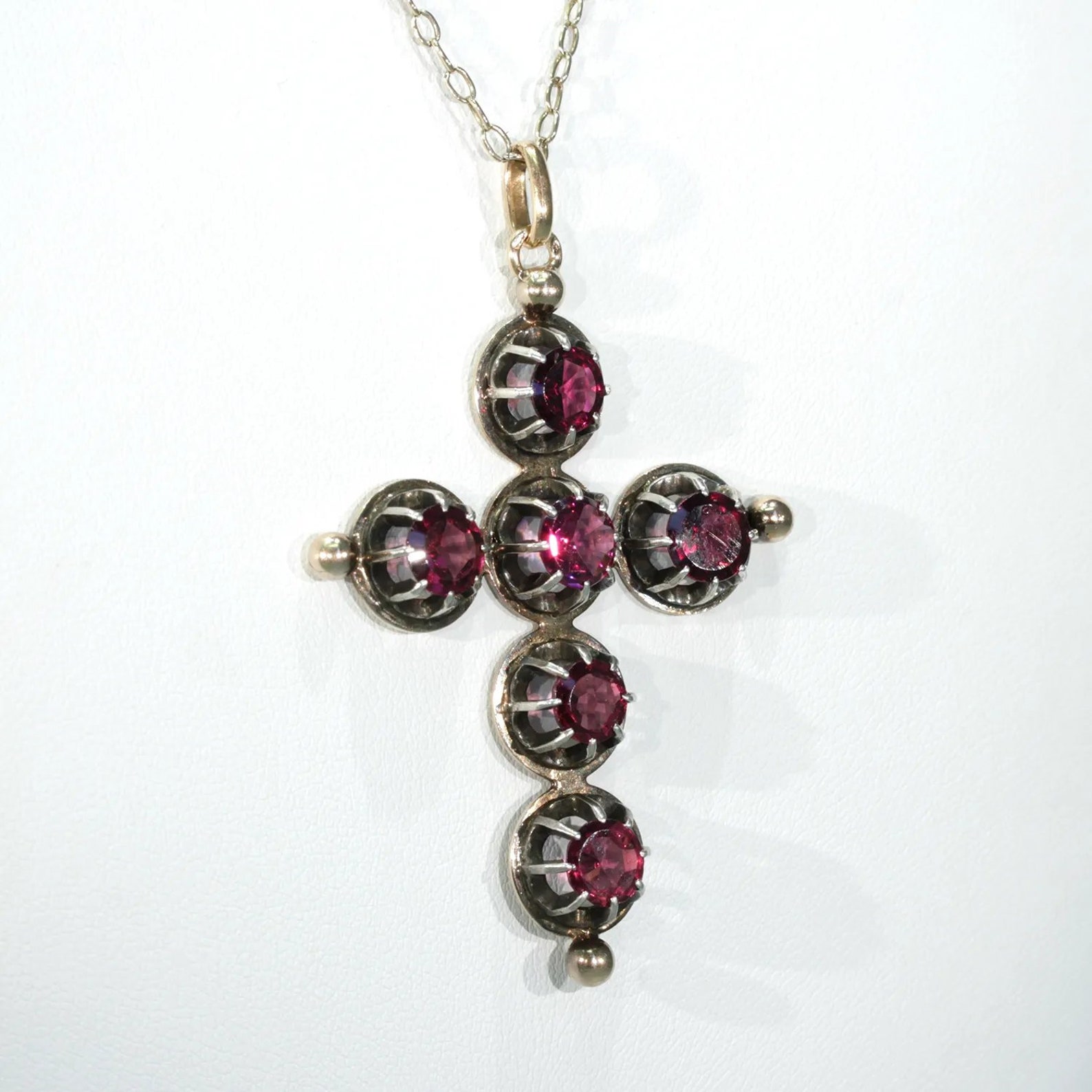 Antique French Garnet Cross Pendant 18k Gold - Etsy