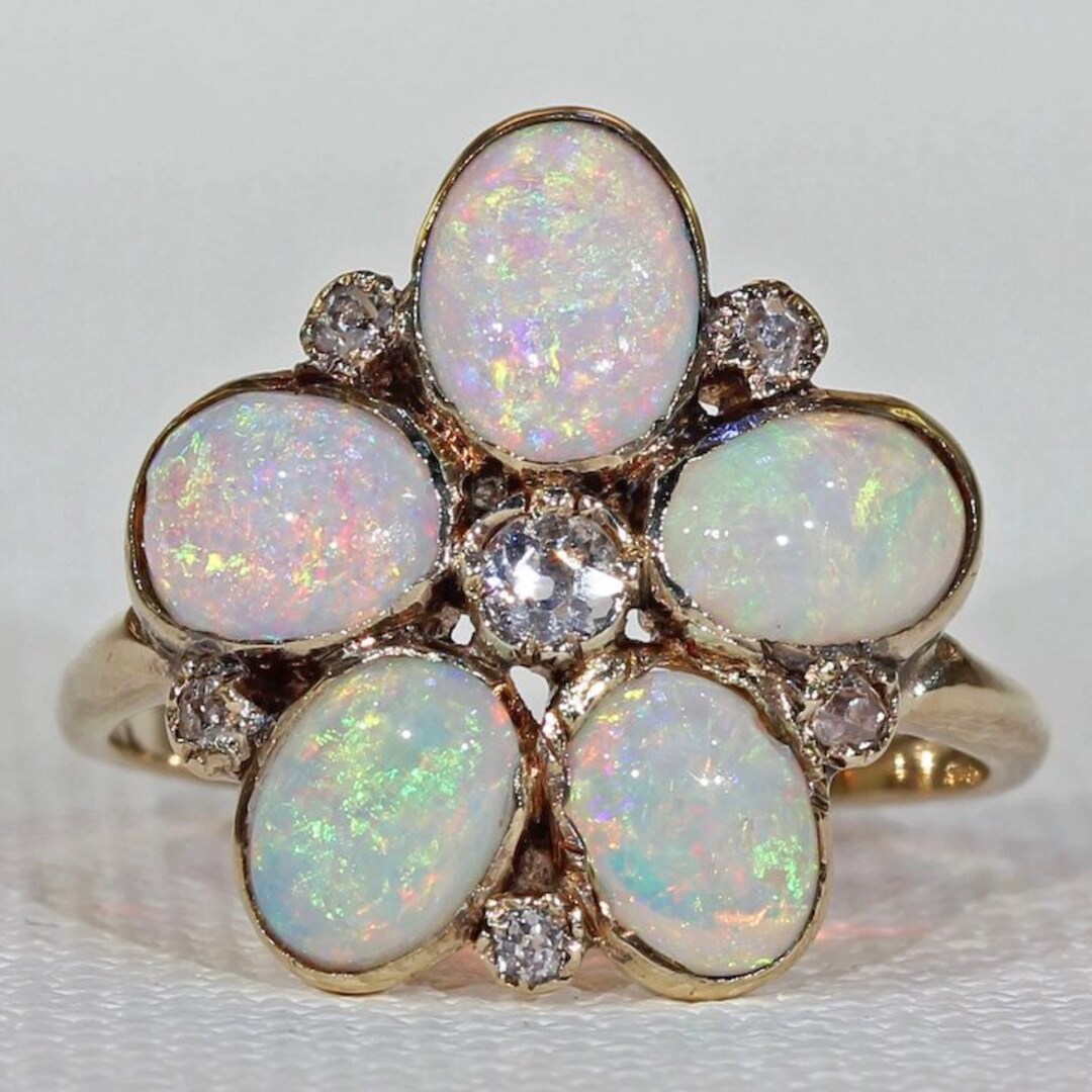 Antique Victorian Opal Diamond Flower Ringsize 6.5 - Etsy