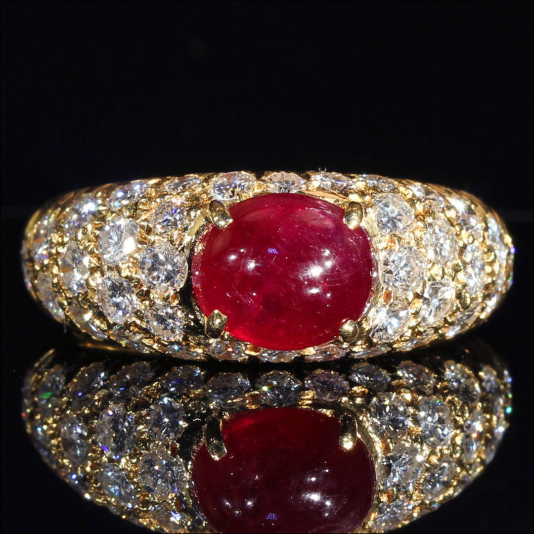 Stunning Vintage Cabochon Ruby and Diamond Ring in 18k Gold - Etsy
