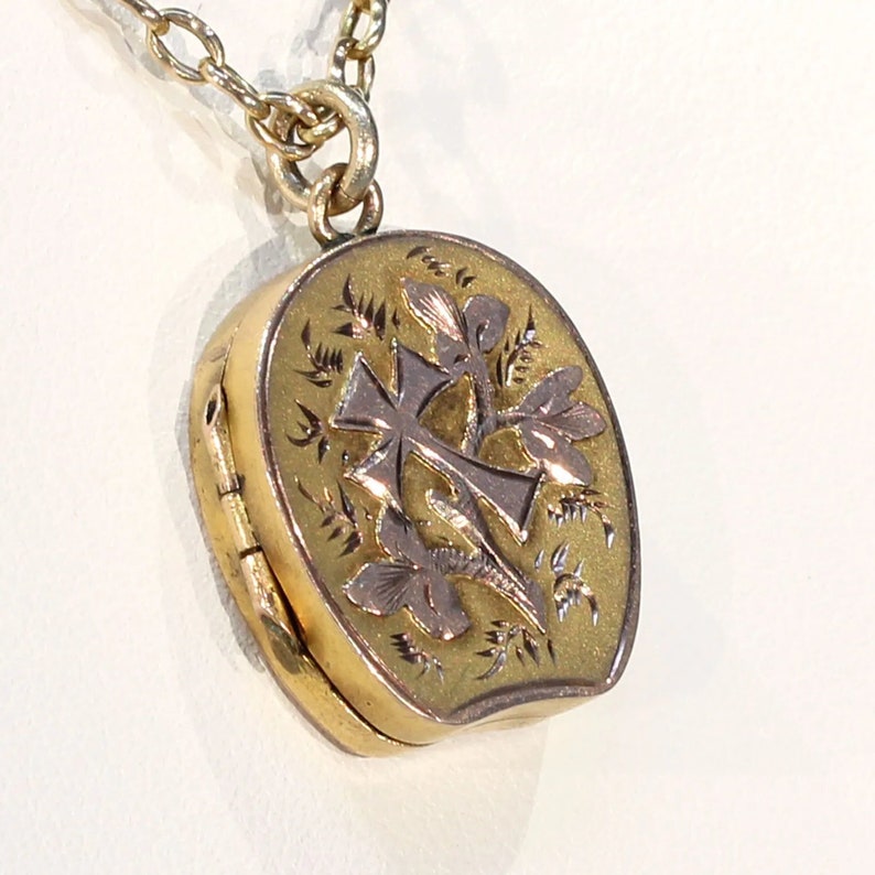 Antique Victorian 9k Gold Flowers and Cross Locket - Etsy