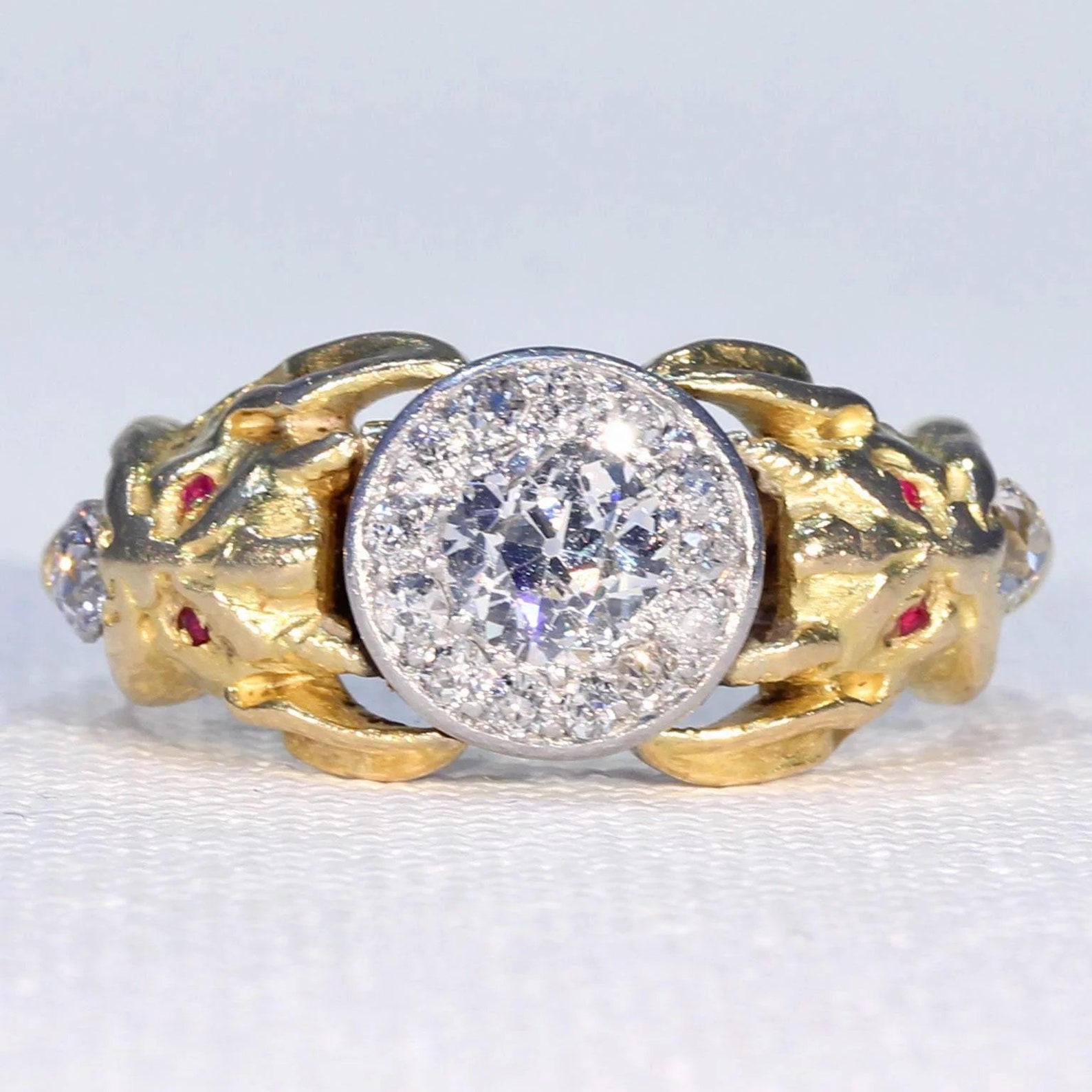 Antique Gold Diamond Cluster Demon Ring Ruby Eyes Size 8 | Etsy