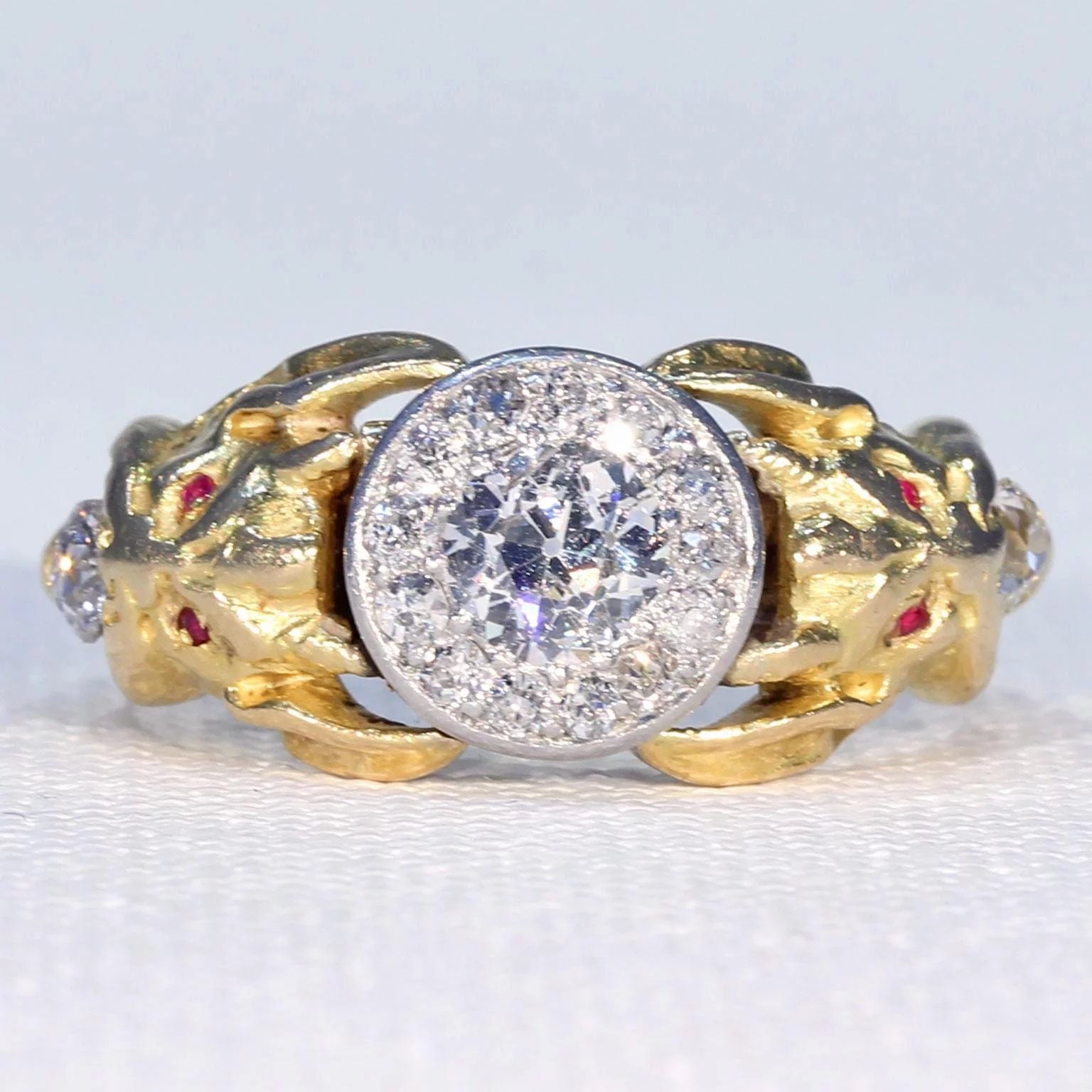 Antique Gold Diamond Cluster Demon Ring Ruby Eyes Size 8 | Etsy