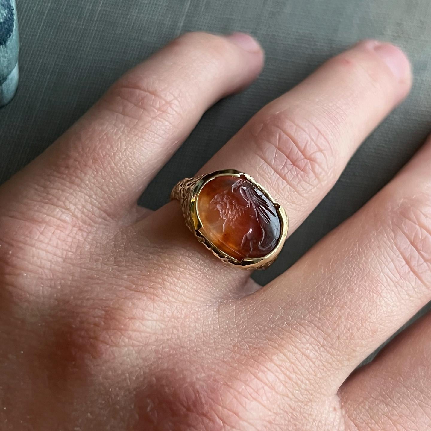 Roman Carnelian Intaglio Ring in 18k Gold in Vintage Mount Size 6.75US ...