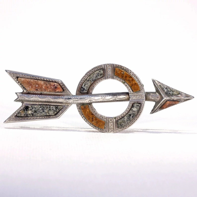 Antique Victorian Arrow and Circle Scottish Pebble Brooch Pin | Etsy