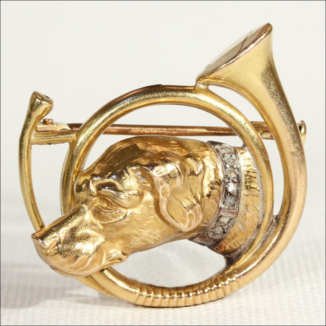 Antique Victorian Hunting Brooch, 18k and Diamond Pin - Etsy