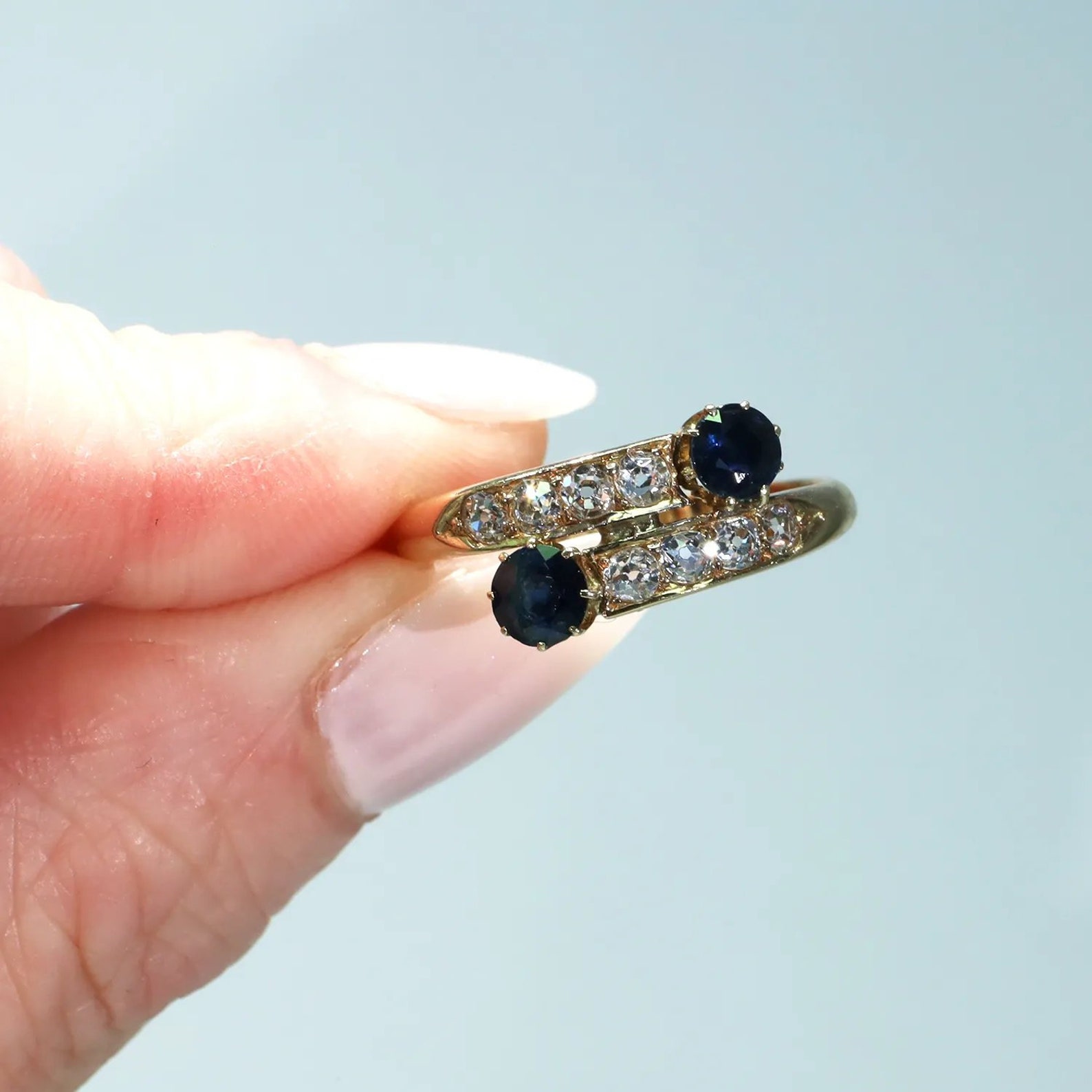 Victorian Sapphire Diamond By-pass Ring 18k Gold Size 8.5 - Etsy