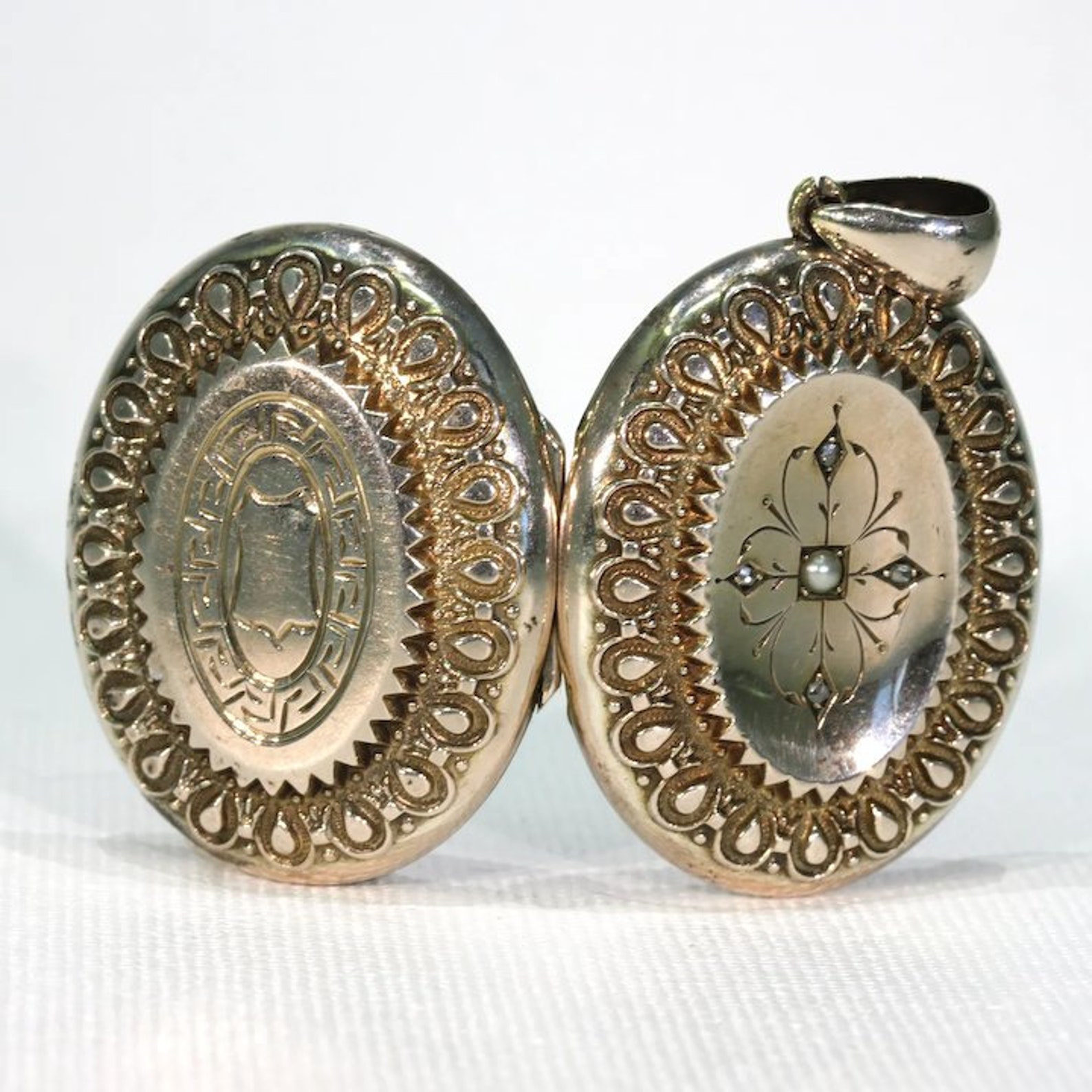 Fancy Victorian Locket Gold Pearls Pendant | Etsy