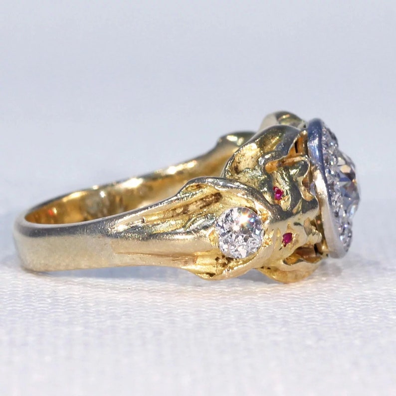 Antique Gold Diamond Cluster Demon Ring Ruby Eyes Size 8 | Etsy