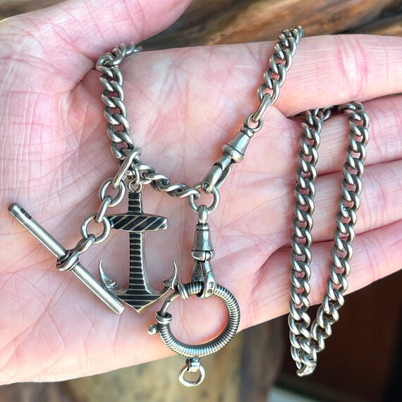 Victorian 1906 Sterling Silver Watch Chain Necklace w… - Gem