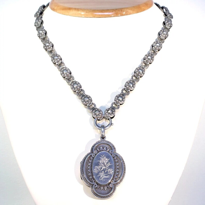 Antique Victorian Silver Collar and Locket Necklace With - Etsy